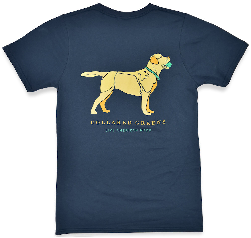 Good Boy: Short Sleeve T-Shirt - Yellow Lab on Steel Blue – Collared Greens